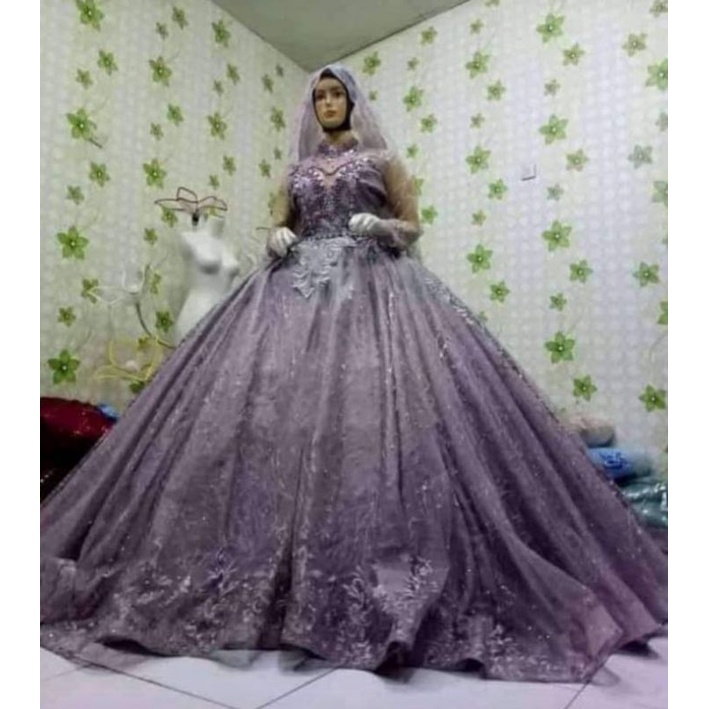 Jual Gaun pengantin/gaun bustier warna taro ekor panjang Indonesia ...