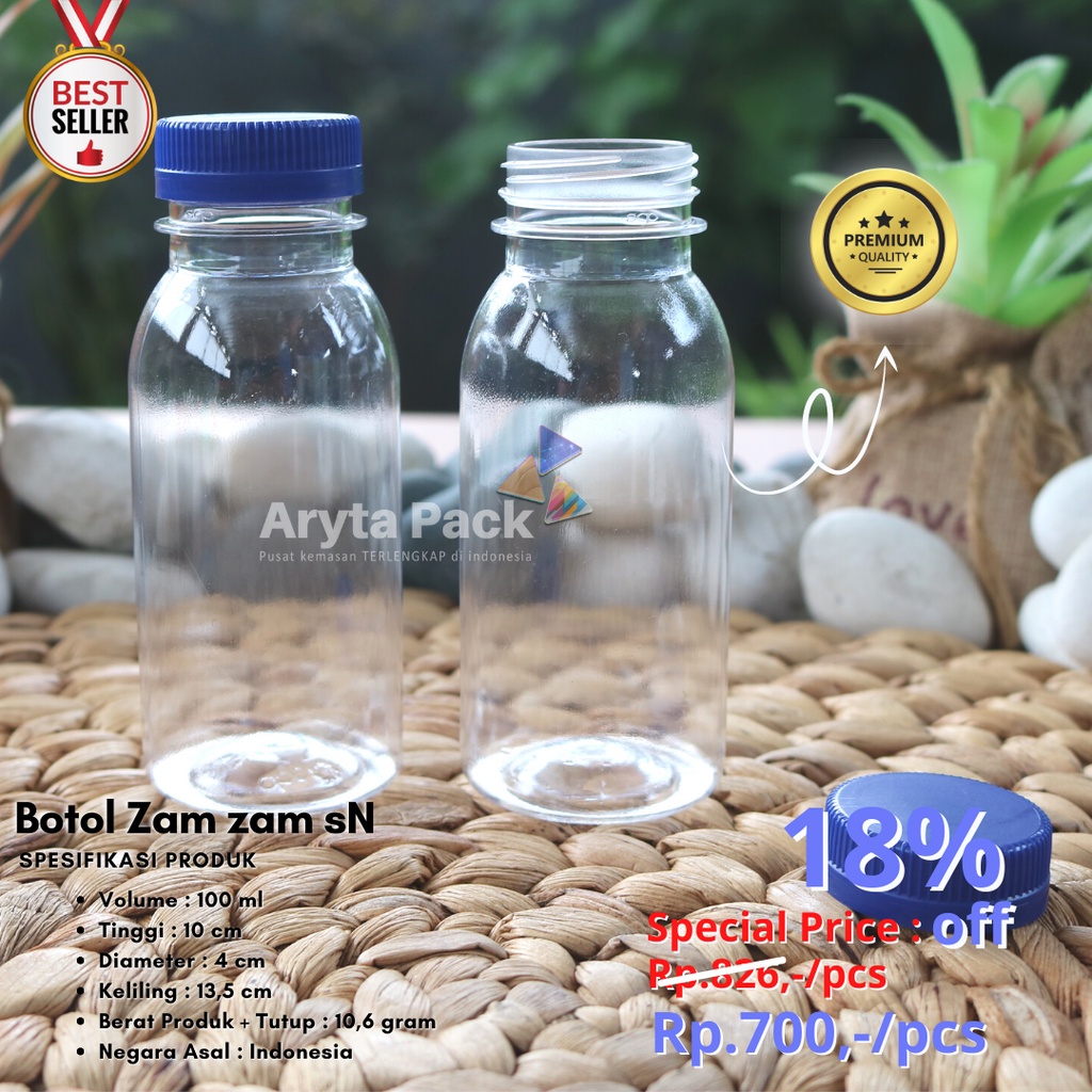 Jual Botol plastik PET 100ml zam zam minuman jus susu kopi tutup SN warna-warni | Shopee Indonesia