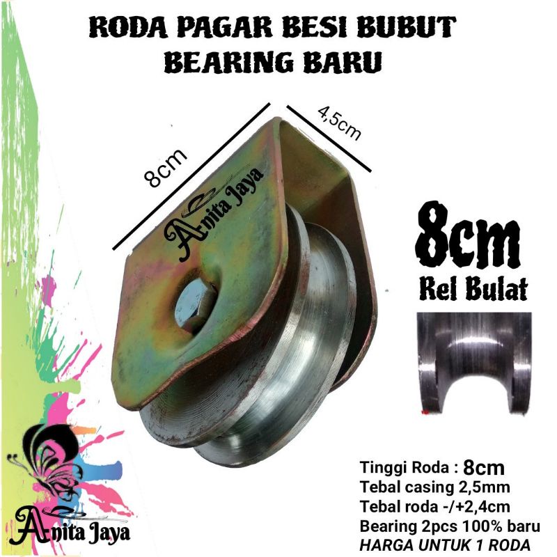 Jual roda besi bubut roda besi as roda pintu gerbang kwalitas super 8cm ...