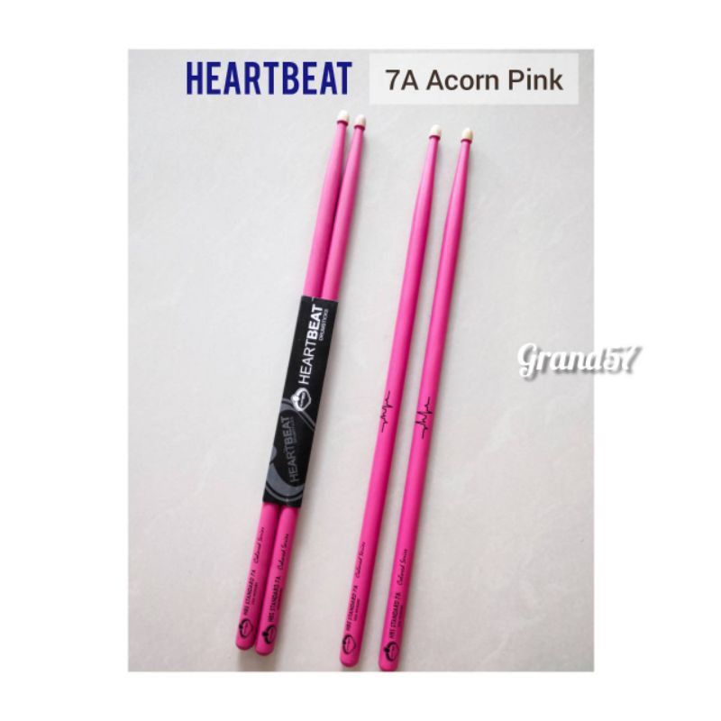 Jual Stick drum heartbeat 7A stik drum warna pink hearbeat hickory tip ...