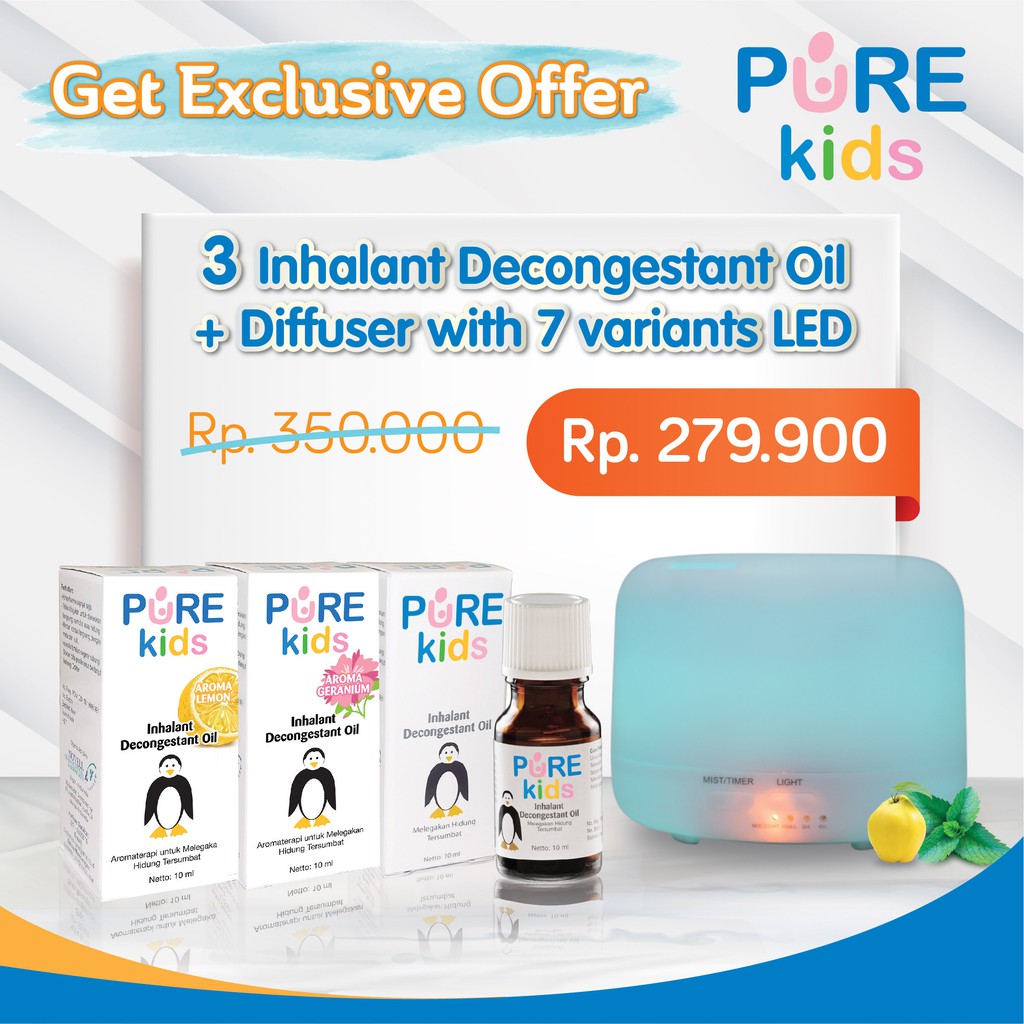 Jual Paket PureKids Inhalant Decongestant Oil 3pcs + Diffuser Indonesia ...