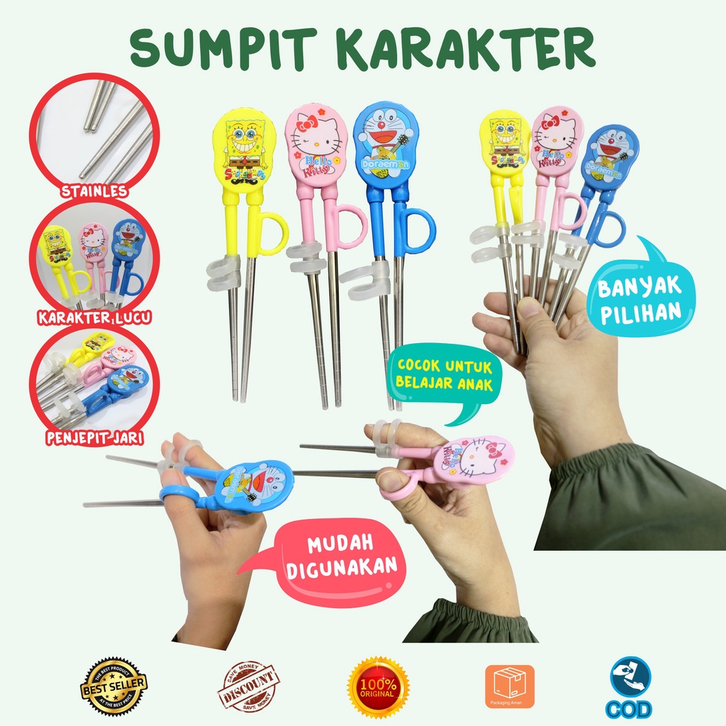 Jual Sumpit Anak Karakter Kartun Untuk Belajar Makan Balita Motif Lucu ...