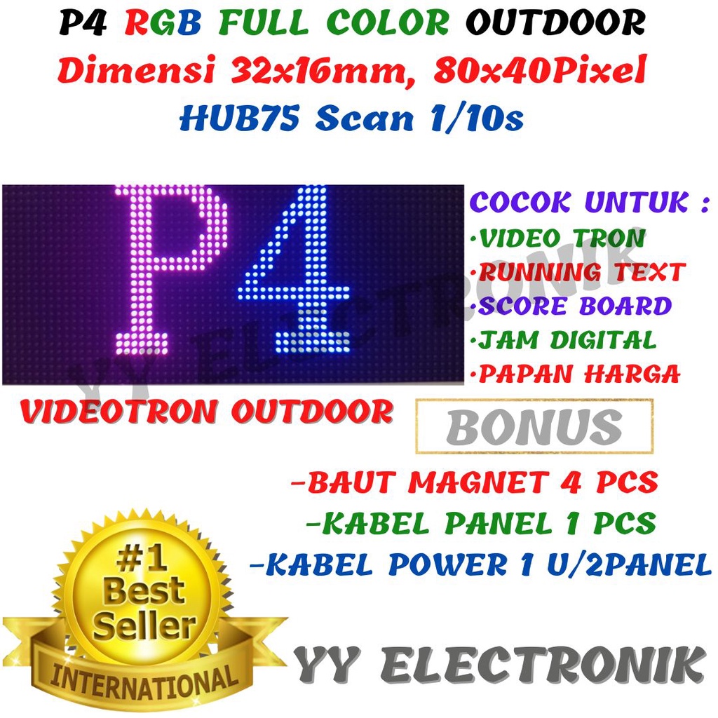 Jual Panel Modul LED P4 Running Text SMD RGB Full Color Outdoor ...