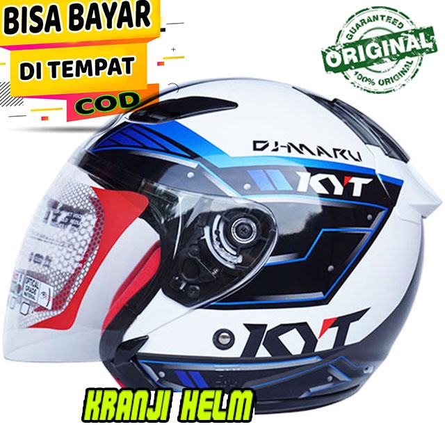 Jual Helm / Helm half face / Helm kyt dj maru #9 white blue terpopuler Indonesia|Shopee Indonesia