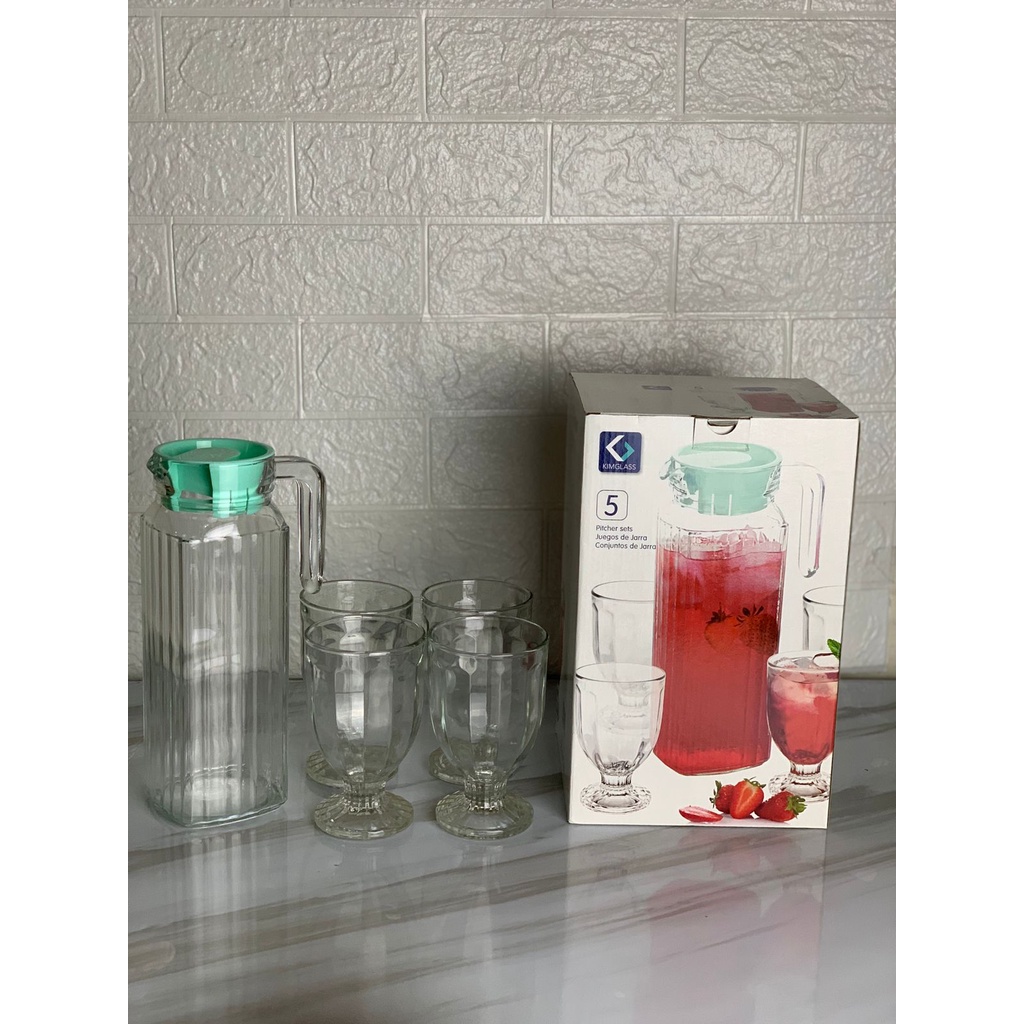 Jual 1 SET Pitcher 1.1 Liter & 4 pcs gelas / Gelas Kaca / Gelas Piala ...