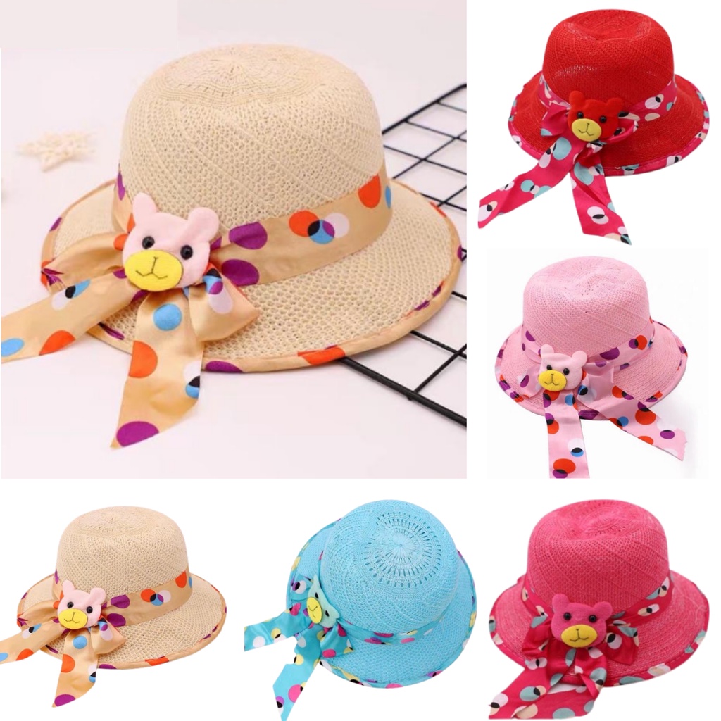 Jual Topi Pantai Anak Perempuan Anti UV Model Panda Pita Polkadot ...