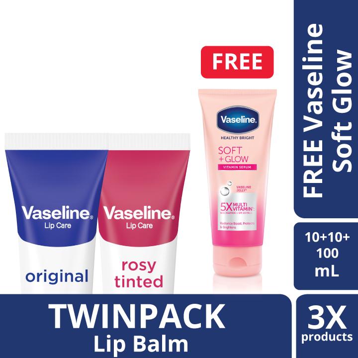 Jual Buy VASELINE LIP CARE ORIGINAL 10G + ROSY TINTED 10G Free Vaseline Body Serum Soft Glow ...