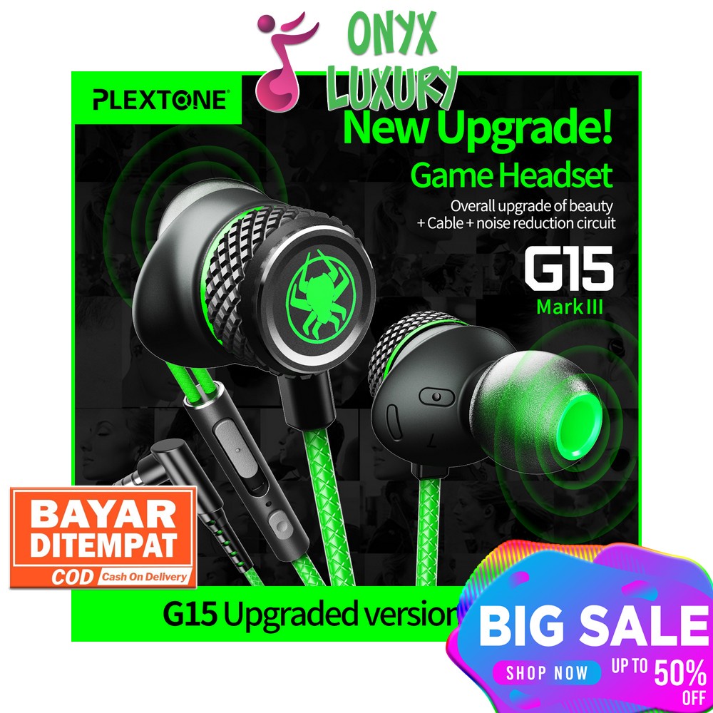 Plextone G15 Earphone In-Ear Gaming Stereo Headset Jack 3.5mm In Ear Noise Extra Bass Audio PUBG ...