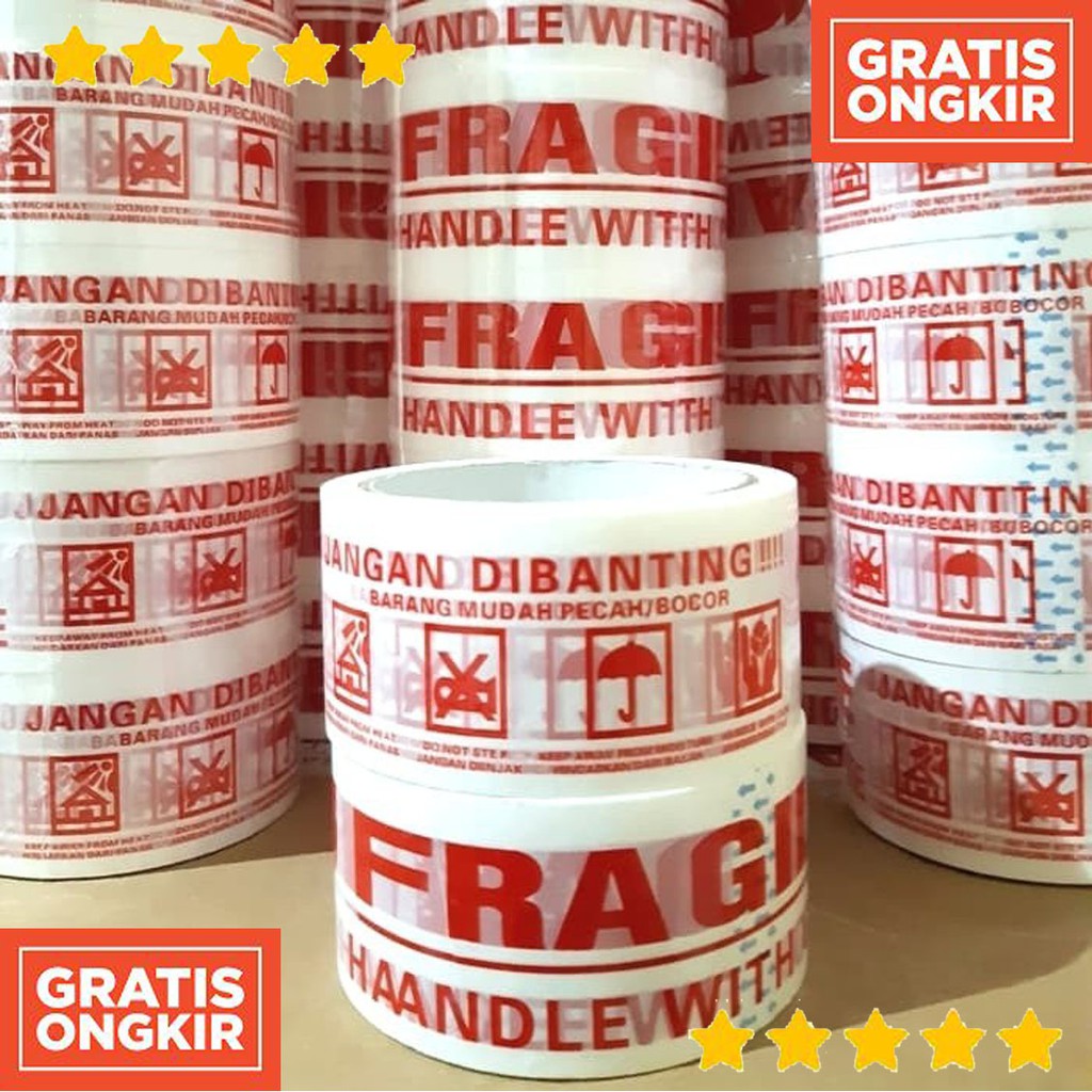 Jual Lakban Fragile Putih 48mm x 50M - Lakban Jangan di Banting 2" x ...