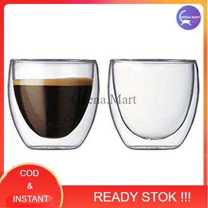 Jual Gelas Cangkir Kopi Anti Panas Double-Wall Borosilicate Glass Round Series 250ml | Shopee ...