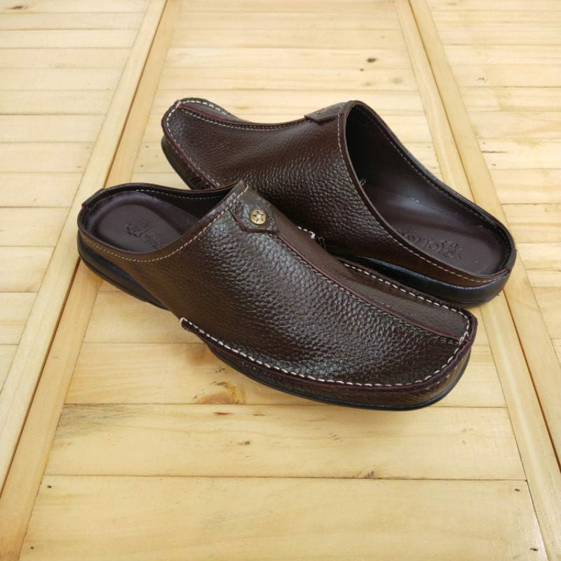 Jual sandal kulit pria haibah model bustong slop -13- asli bahan kulit ...