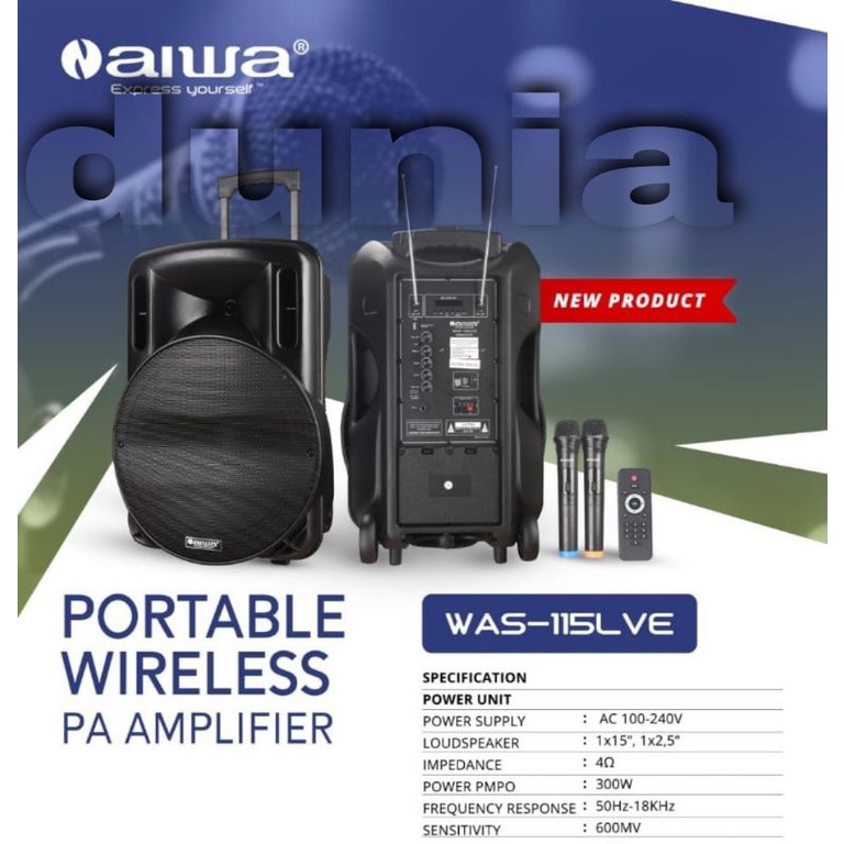 Jual Speaker Portable Wireless N Aiwa WAS 115 LVE Original 15 Inch ...