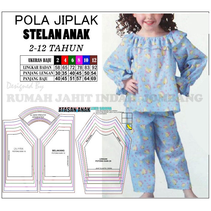 Jual Pola Jiplak Pola Instan Pola Baju Pola Piyama Anak leher sabrina | Shopee Indonesia