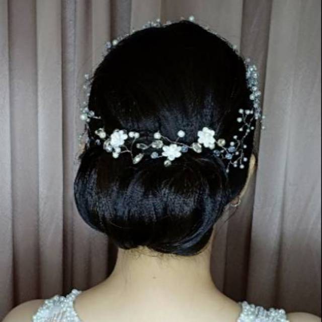 Jual Hiasan rambut headpiece hijab mutiara bunga putih warna | Shopee ...