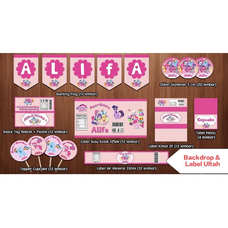 Jual Paket Label Stiker Ultah Backdrop little pony cake Topper susu air ...