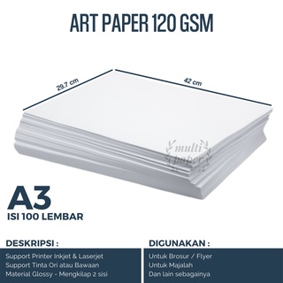 Jual Kertas Art Paper 120 gsm A3 isi 100 lembar / Art Paper A3 120 gsm ...