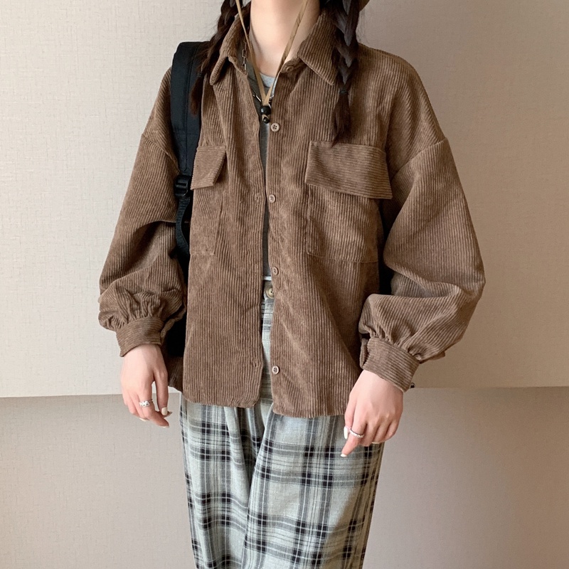 Jual YURUMA Kemeja Korduroi Retro Gaya Korea Kemeja Kardigan Pendek ...