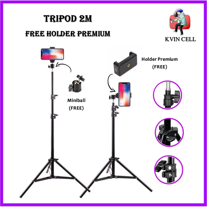 Jual Tripod Hp 2 Meter Holder Hp Kamera Ring Light Handphone Original Besi 2,1m 2.1 m Free ...