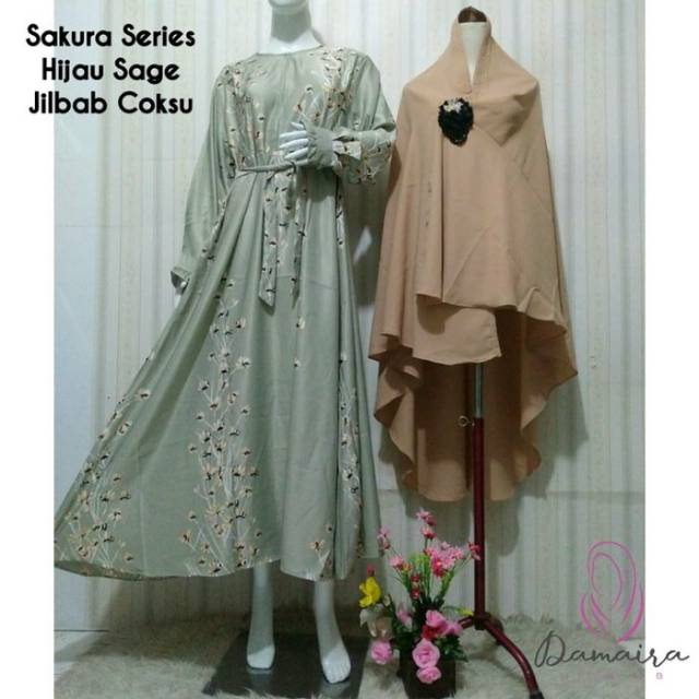 Jual GAMIS MUSLIMAH BUNGA SAKURA HIJAU SAGE | Shopee Indonesia