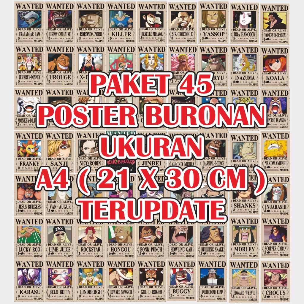 Jual Poster Buronan One Piece PAKET HEMAT 45 POSTER BURONAN A4 /Kru ...