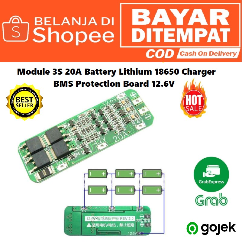 Jual Module 3S 20A Battery Lithium 18650 Charger BMS Protection Board ...