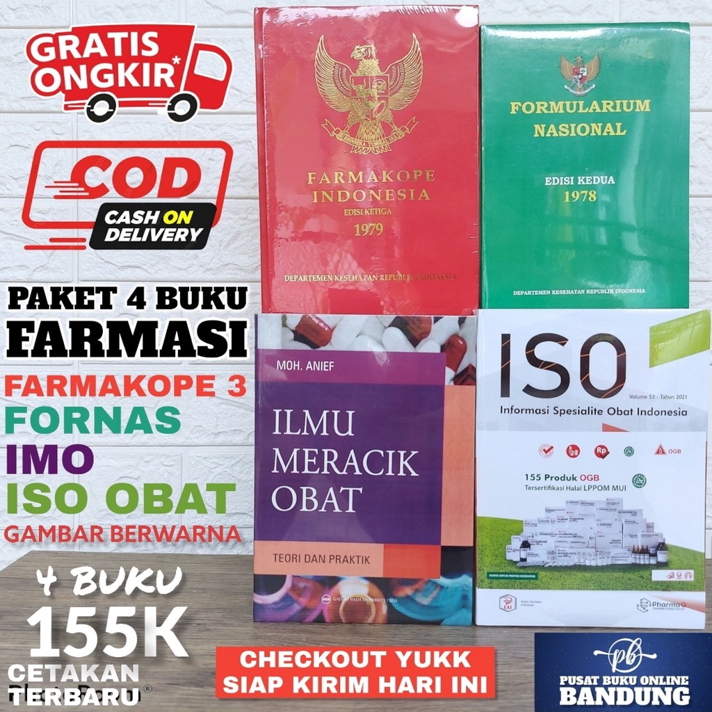 Jual PAKET LENGKAP 4 BUKU FARMASI DASAR FARMAKOPE 3 ISO FORMULARIUM NASIONAL ILMU MERACIK OBAT ...