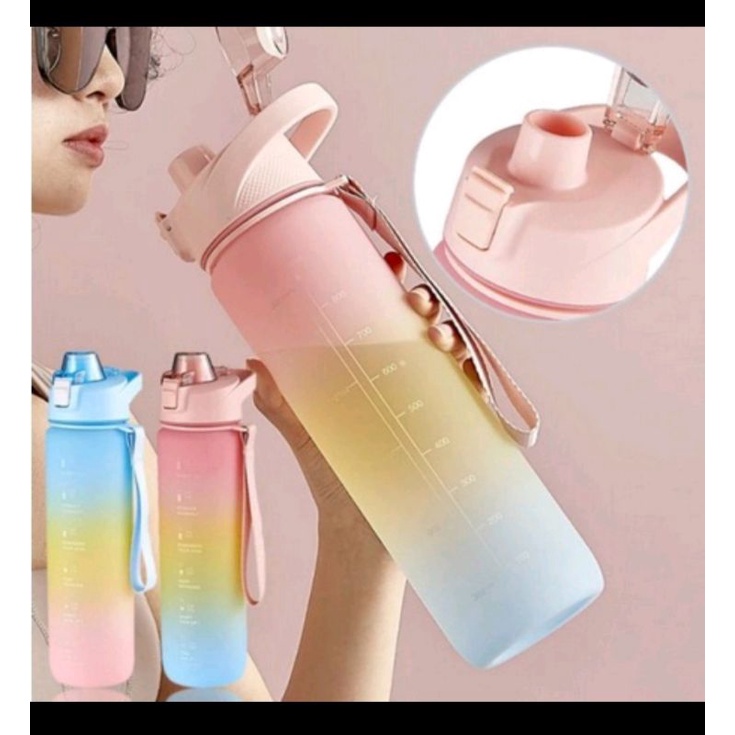 Jual Botol minum motivasi rainbow botol panjang 1 liter murah | Shopee ...
