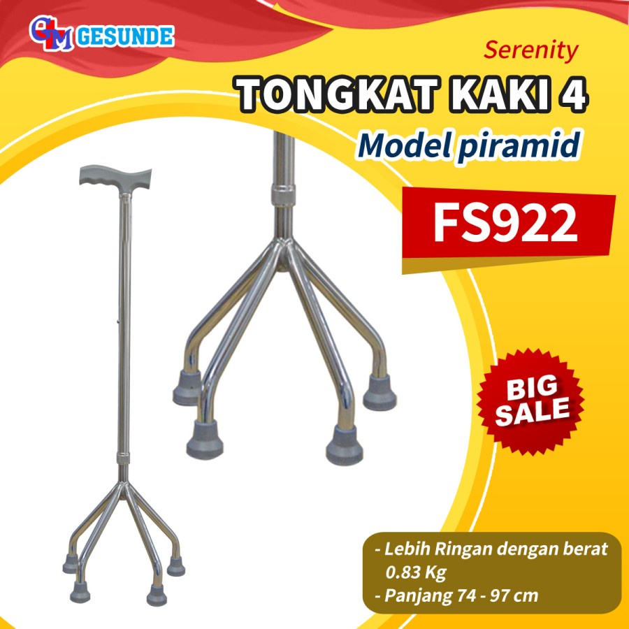 Jual Tongkat Bantu Jalan Dengan Kaki 4 Alas Karet - Tongkat Orang Tua ...