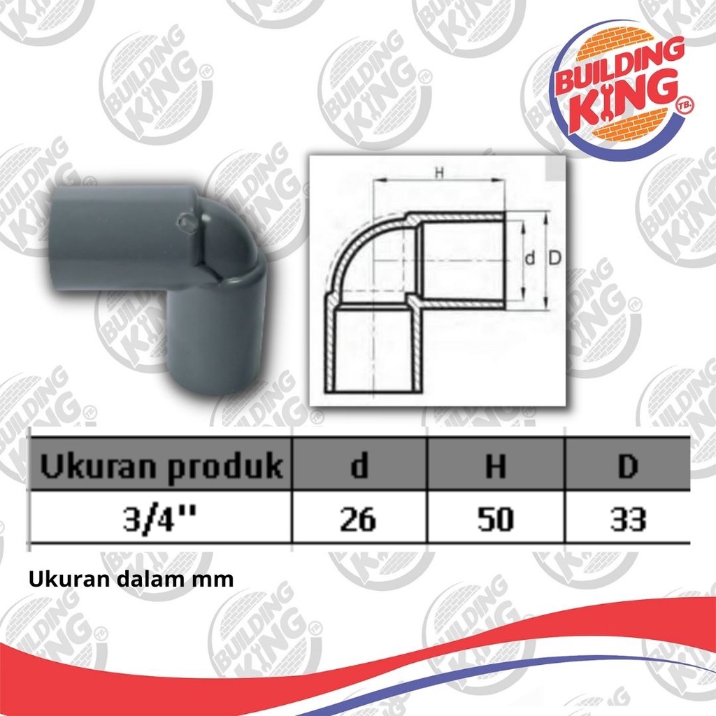 Jual Sambungan Pipa Fitting PVC Knee Keni Knie AW 3/4'' Shock Sok L Elbow AW 3/4 Inchi Rucika ...