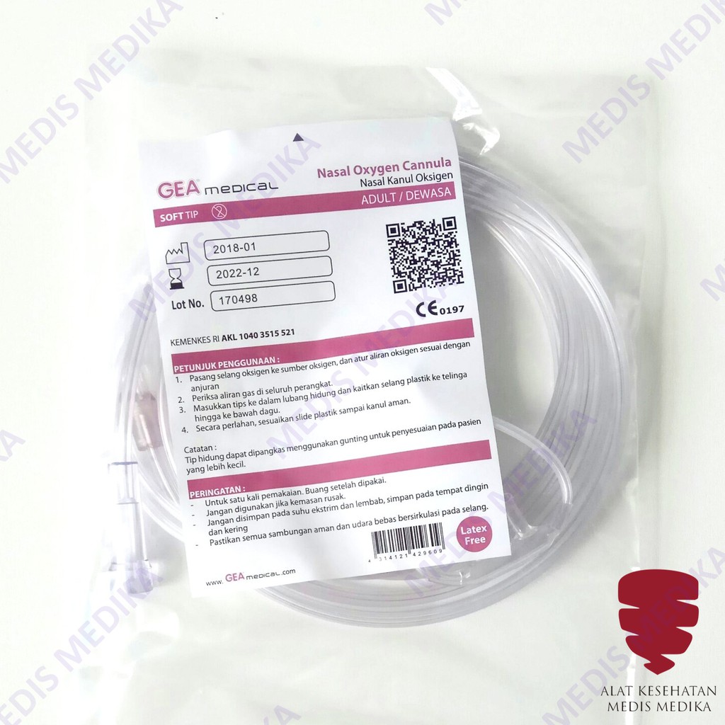 Jual GEA Nasal Hidung Oxygen Cannnula Adult Selang Kanul Oksigen Dewasa ...