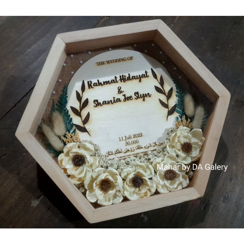 Jual mahar bingkai kayu hexagonal tema rustic diameter 35cm kedalaman 3cm | Shopee Indonesia