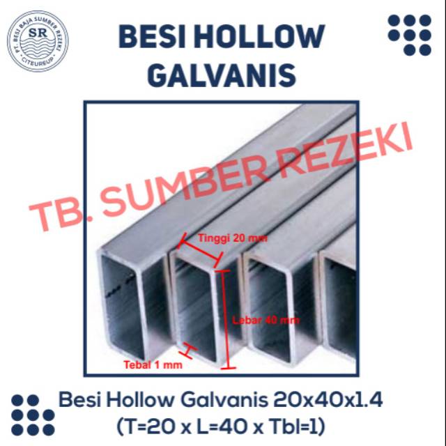 Jual BESI HOLLOW GALVANIS 20 × 40 × 1.4 (1) | Shopee Indonesia
