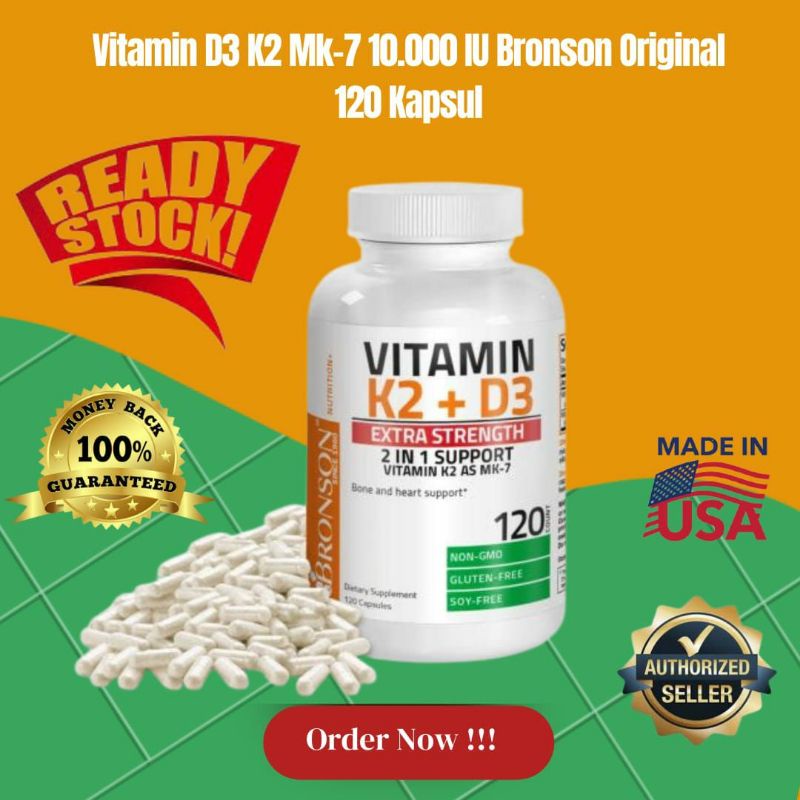 Jual Vitamin D3 K2 Mk7 10000 IU BRONSON Original 120 Kapsul High Dose | Shopee Indonesia