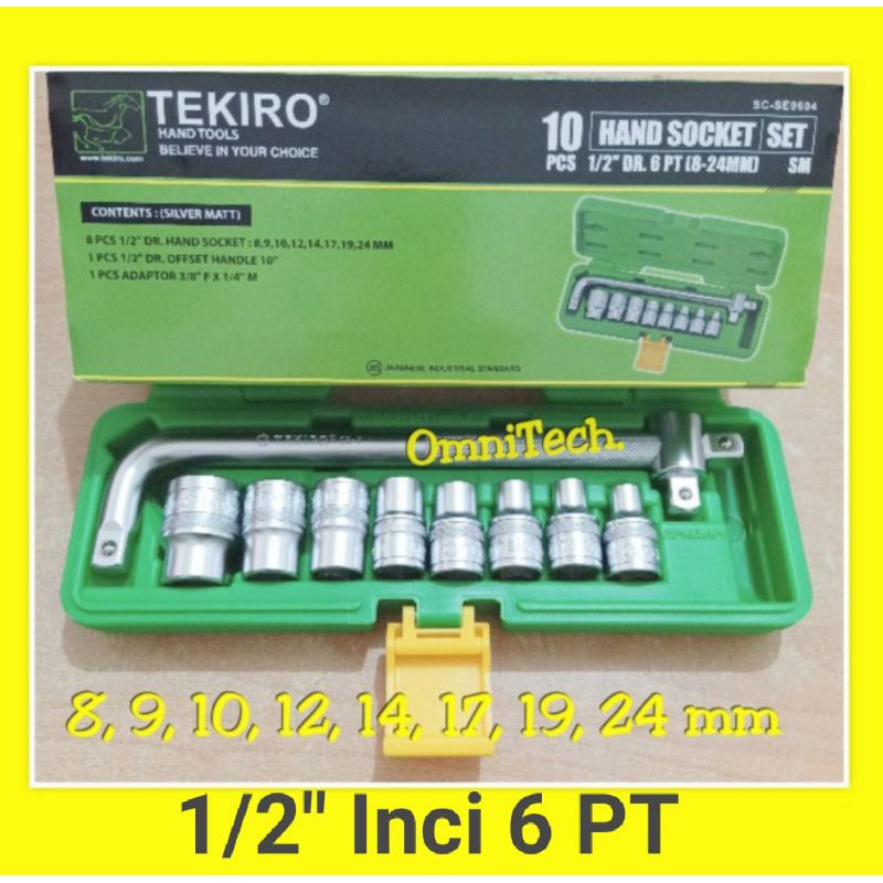 Jual Kunci Sok Sock Socket Set Box Plastik 10 Pcs Tekiro 1/2" Inci 6PT 6 PT 8-24mm | Shopee ...
