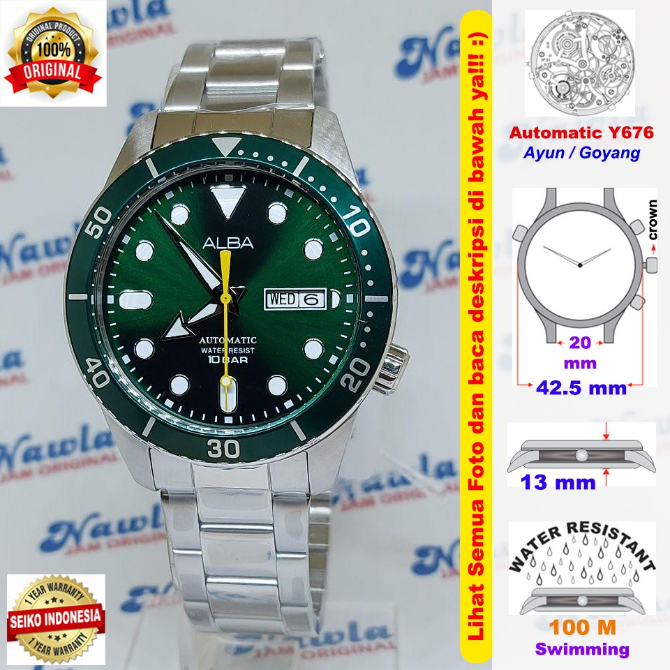 Jual Alba Automatic AL4165X1 Analog Green Dial - Jam Tangan Pria AL4165 ...