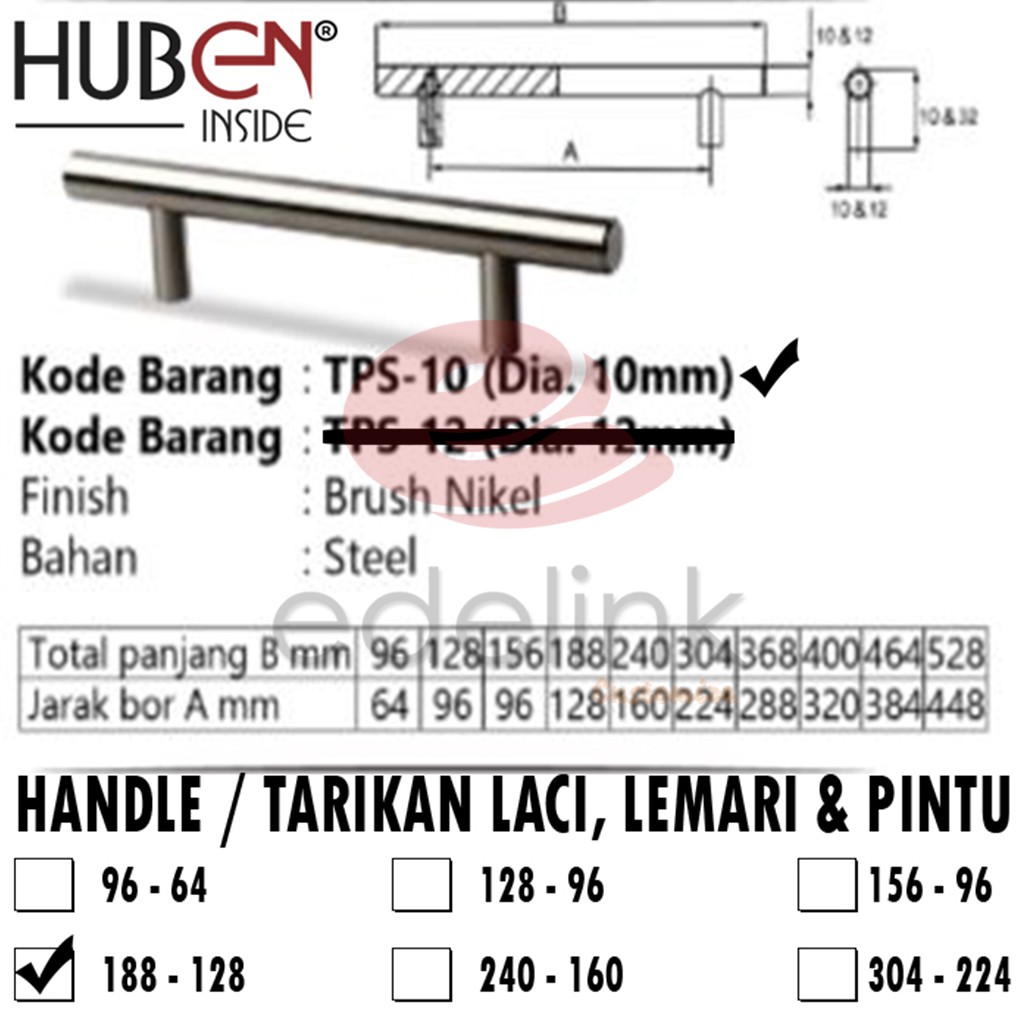 Jual Tarikan Laci Huben Handle laci Tarikan Pintu Lemari TPS 10 188-128 ...