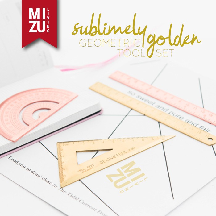 Jual SUBLIMELY GOLDEN Geometric Tool Set Ruler Protractor Alat Ukur ...