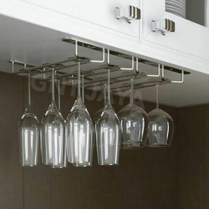 Jual FREE SEKRUP rak gelas gantung 3 4 baris susun besi stainless silver tebal 3baris 4baris ...