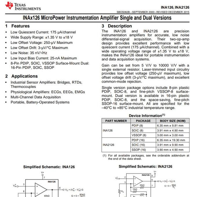 Jual BB INA126/INA126U SOIC Micro Power Instrumentation Amplifier JEJ00 ...