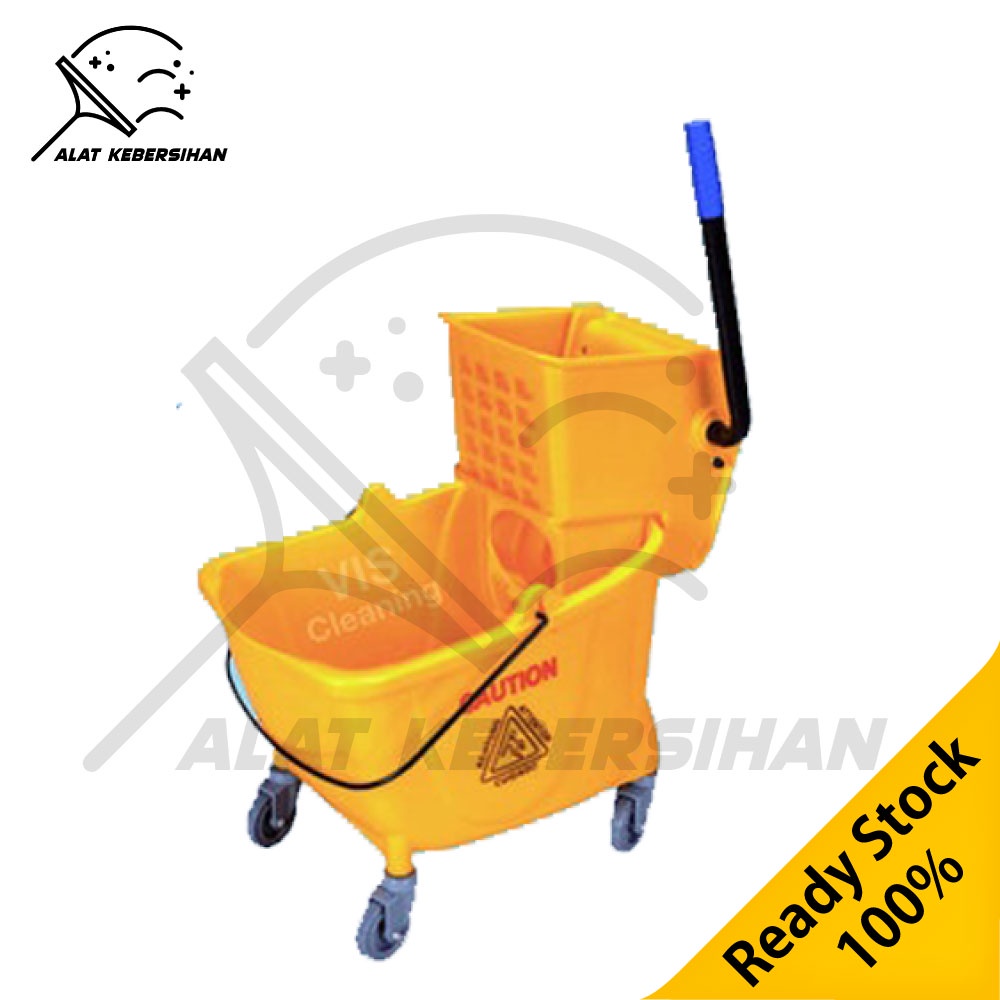 Jual Single Bucket Cleaning Mop Press Wringer Trolley 20 Liter Troli ...