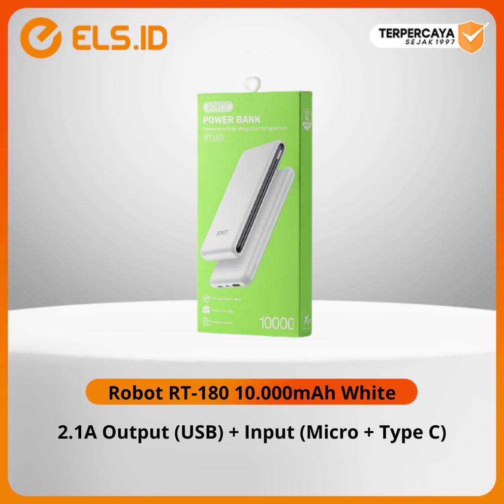 Jual Power Bank Robot RT-180 10.000mAh White | Shopee Indonesia