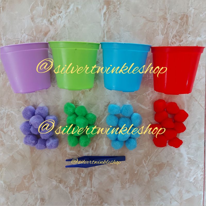 Jual mainan edukasi montessori anak sorting pompom pom pom 2.5cm 2.5 cm ...
