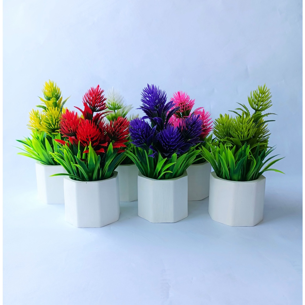 Jual [WHITE] Artifisial Rumput Bunga Pinus Pot Semen Putih Artificial ...