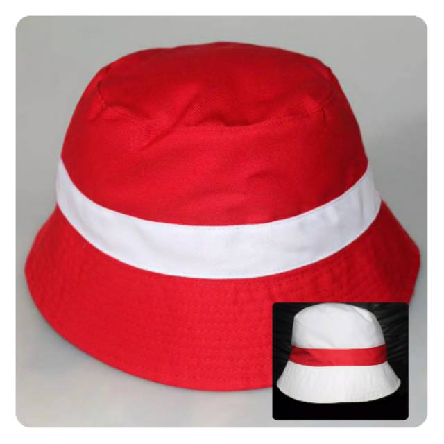 Jual Bucket hat list merah putih/topi bulat | Shopee Indonesia