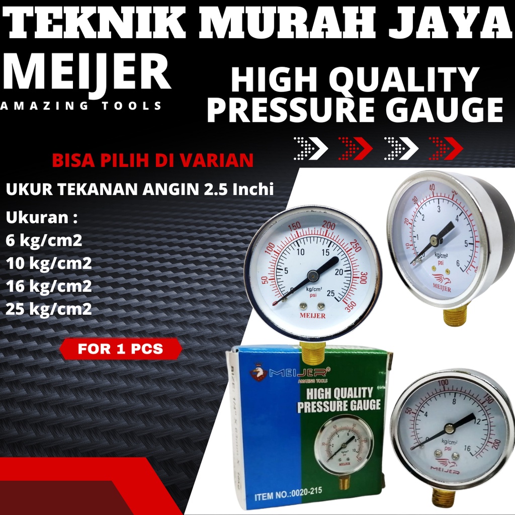 Jual MEIJER Manometer 2,5" Alat Ukur Pengukur Tekanan Angin Pressure ...