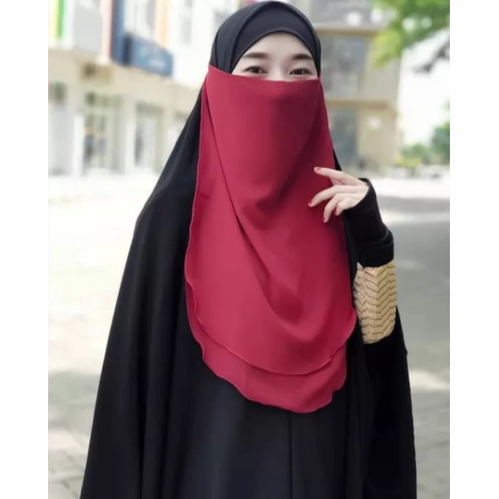 Jual Cadar Tali 2 Layer Neci | Niqab Simpel | Tanpa Jahitan bawah mata | Shopee Indonesia