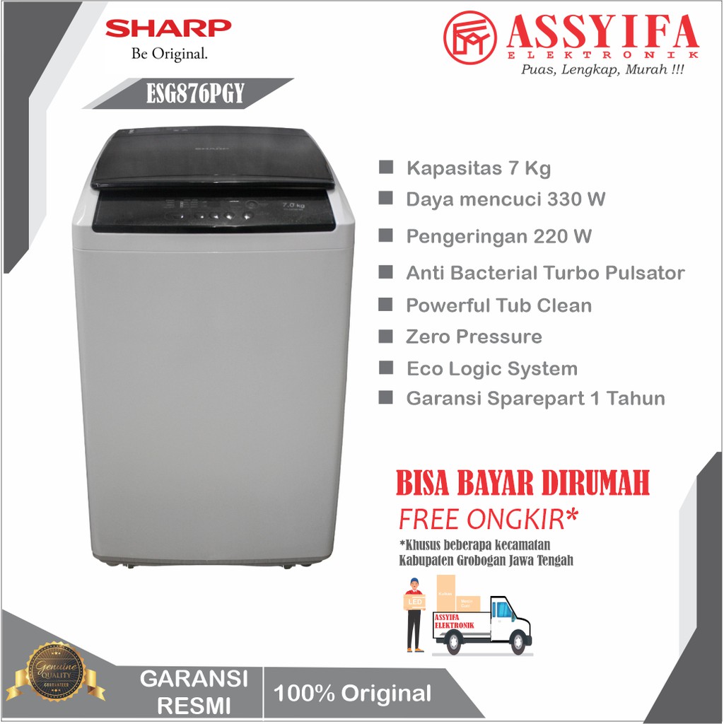 Jual MESIN CUCI SHARP 1 TABUNG 7&8KG ESG876GPGY | EHM806P ORIGINAL BARU ...