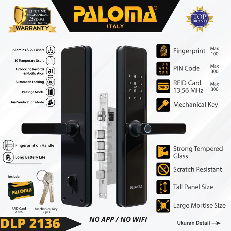 Jual PALOMA DLP 2136 No App Smart Digital Lock Kunci Pintu Door Handle ...