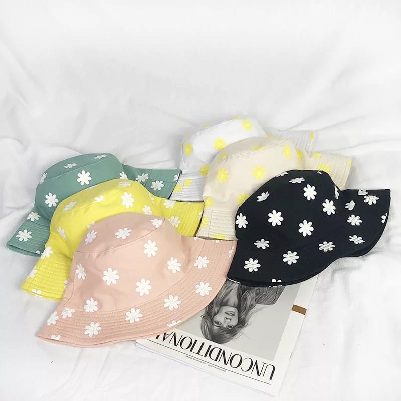 Jual Topi Bucket Dewasa Sablon Bunga daisy 1 sisi/Topi bucket selegram ...