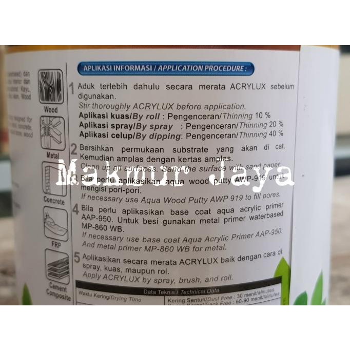 Jual Acrylux Clear Doff Dof Propan Cat Duco Besi Kayu Water Based ...